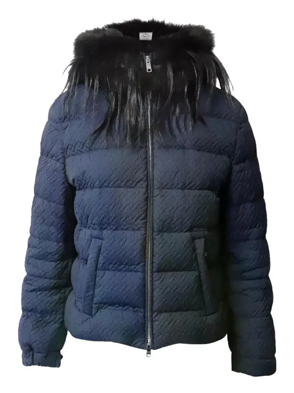 Prada Padded Jacket With Textured Collar - Blue