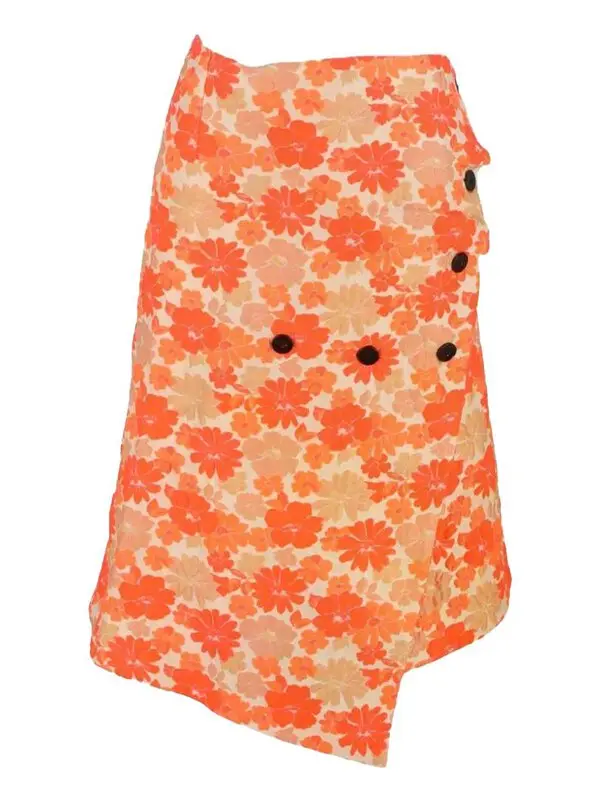 JIL SANDER Floral-jacquard Wrap Midi Skirt - Orange