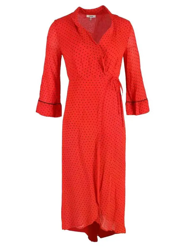 GANNI Polka-dot Wrap Midi Dress - Red