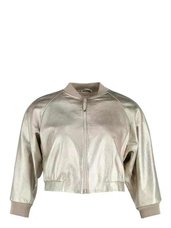 Brunello Cucinelli Cropped Leather Bomber Jacket - Gold