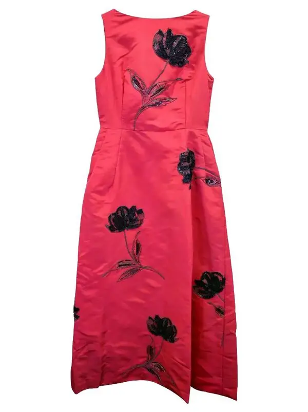 Oscar De La Renta Floral-embellished Sleeveless Midi Dress - Red
