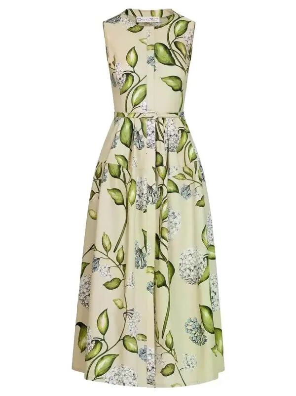 Oscar De La Renta Floral Print Poplin Midi Dress - Neutrals
