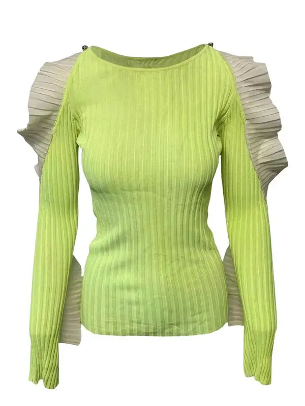 David Koma Ruffled Knitted Top - Green