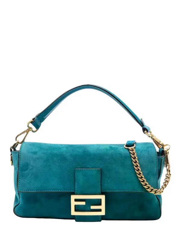 Fendi 2010-2025 Medium Suede Baguette Satchel - Blue