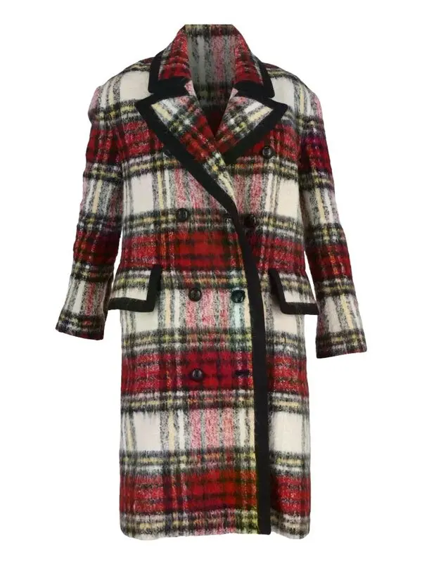 Burberry Plaid Double-breasted Coat - Red