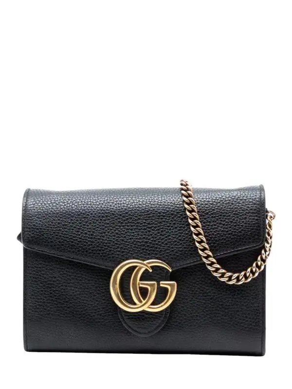 Gucci Gg Marmont Leather Wallet On Chain - Black
