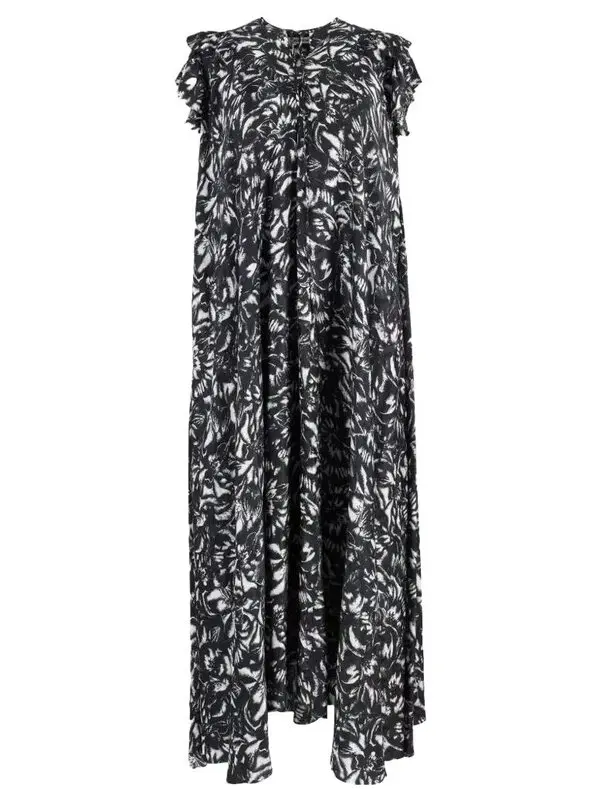 Balenciaga Floral-print Midi Dress - Black
