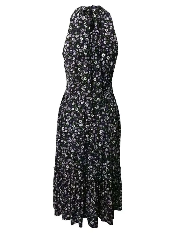 Michael Kors Floral-print Halterneck Midi-dress - Black