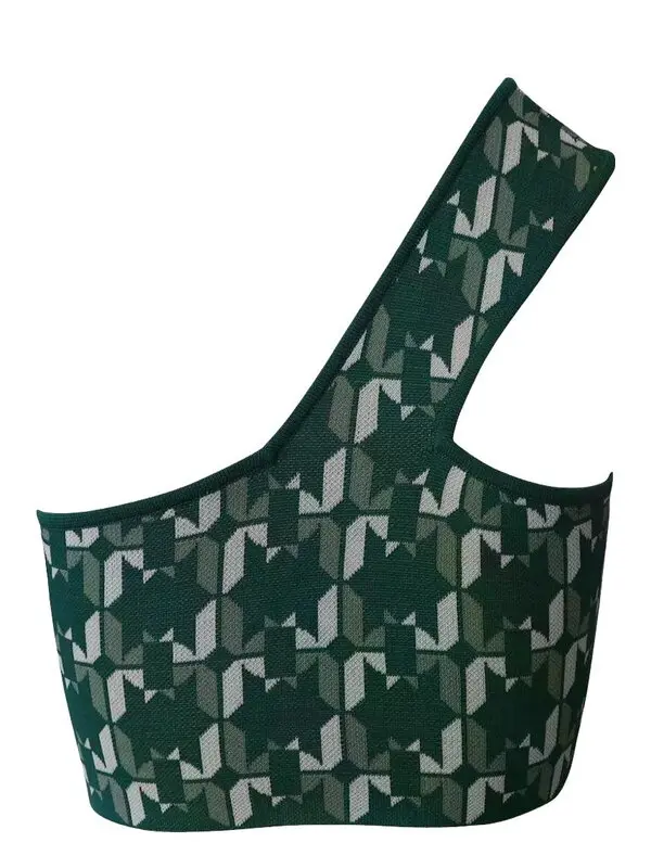 Dodo Bar Or Geometric Jacquard One-shoulder Crop Top - Green