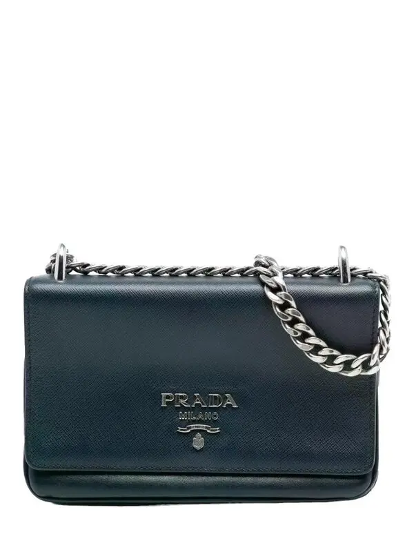 Prada Saffiano And City Calf Chain Crossbody Bag - Blue