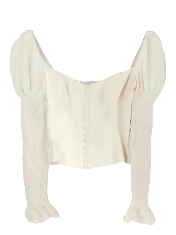 REFORMATION Shirred Long-sleeves Blouse - Neutrals