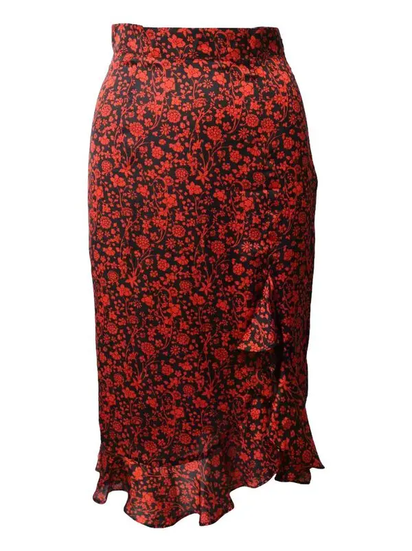 Maje Asymmetric Floral Print Midi Skirt - Black