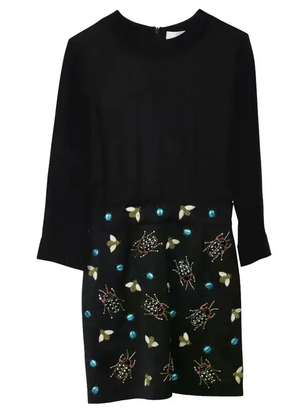 Victoria Beckham Detail-embroidered Long-sleeve Midi Dress - Black