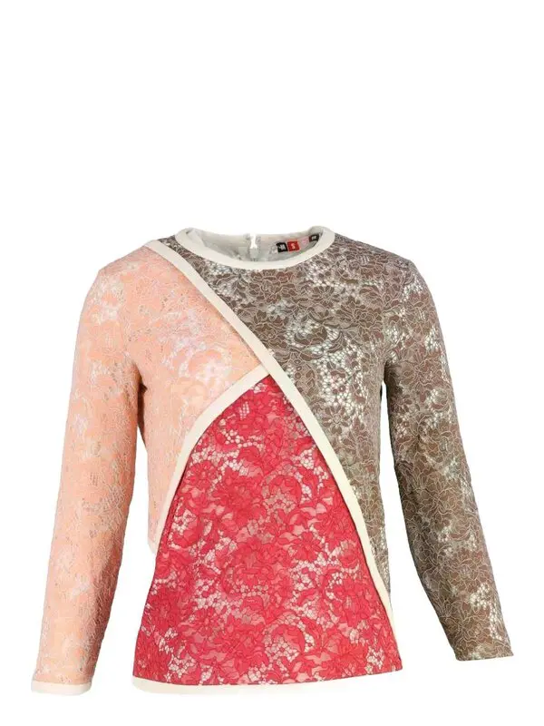 MSGM Lace Patchwork Long-sleeve Top - Brown