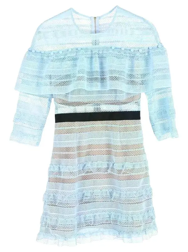 SELF-PORTRAIT Stripe Grid Lace Mini Dress - Blue
