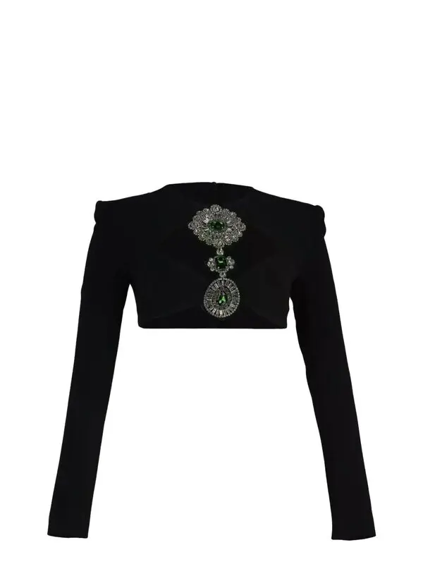 David Koma Jewel-embellished Crop Top - Black