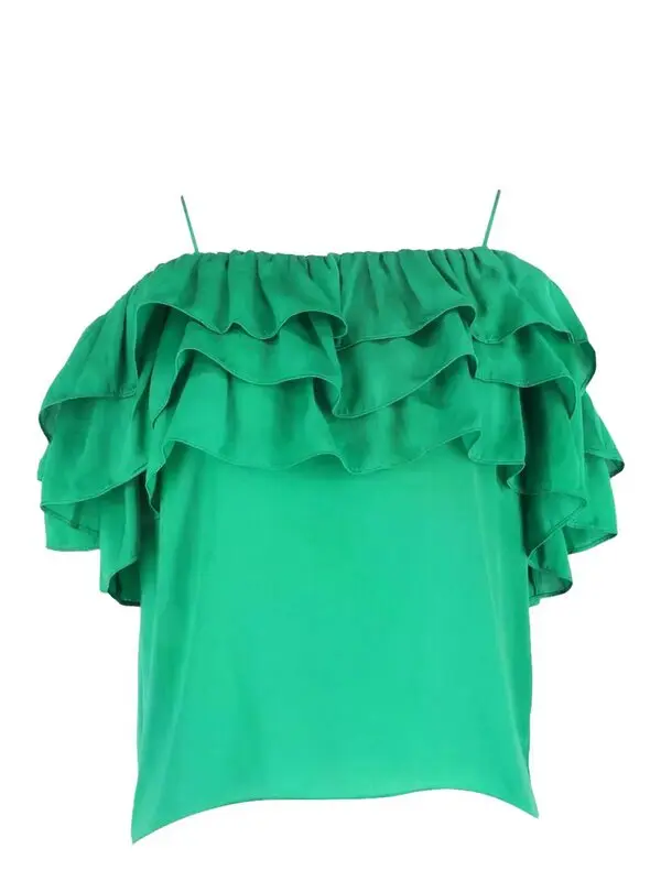 Maje Ruffled Off-shoulder Top - Green