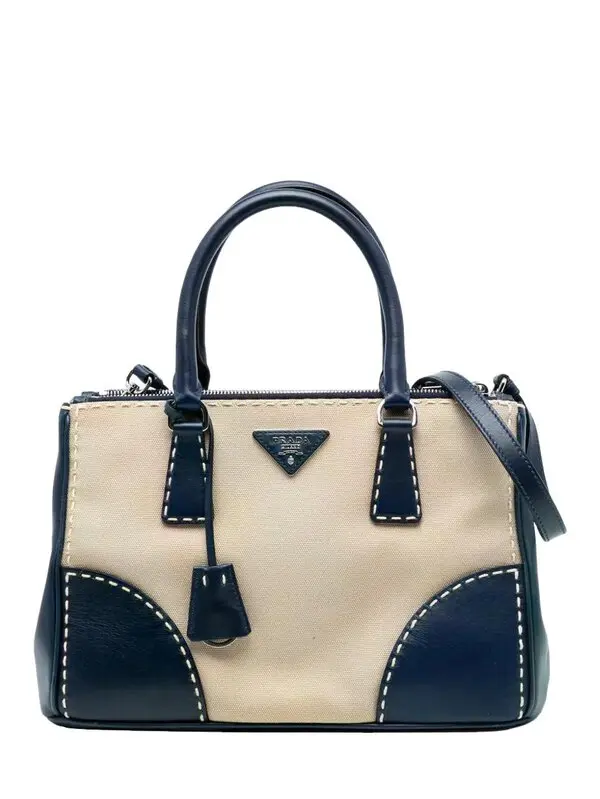 Prada Galleria Double Zip Satchel - Blue