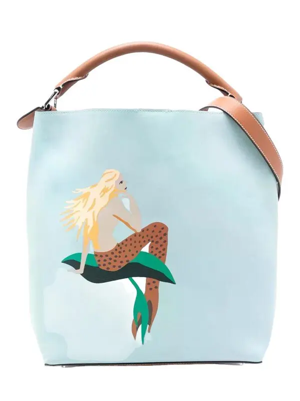 Loewe 2018 Paula's Ibiza Mermaid Print Bucket Bag - Blue
