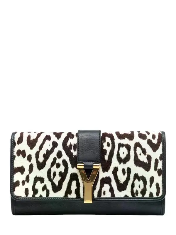 Saint Laurent Pony Hair Leopard Print Chyc Ligne Clutch - Black