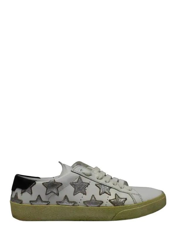 Saint Laurent Metallic Star Leather Sneakers - White