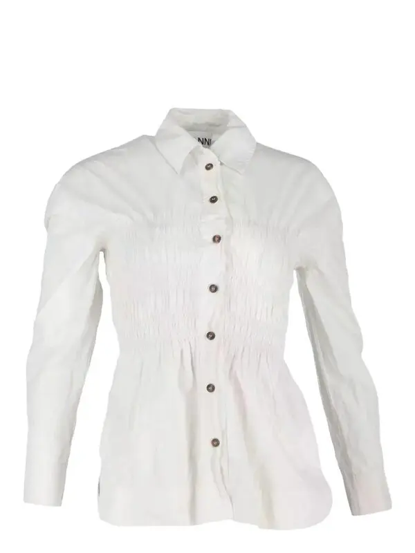 GANNI Shirred Long-sleeve Shirt - White