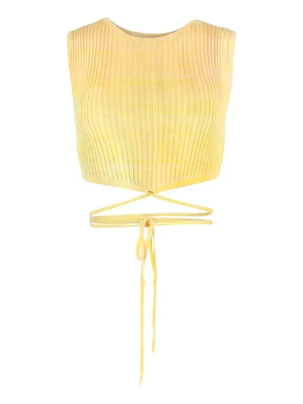 Christopher Esber Wrap-tie Sleeveless Ribbed Crop Top - Yellow