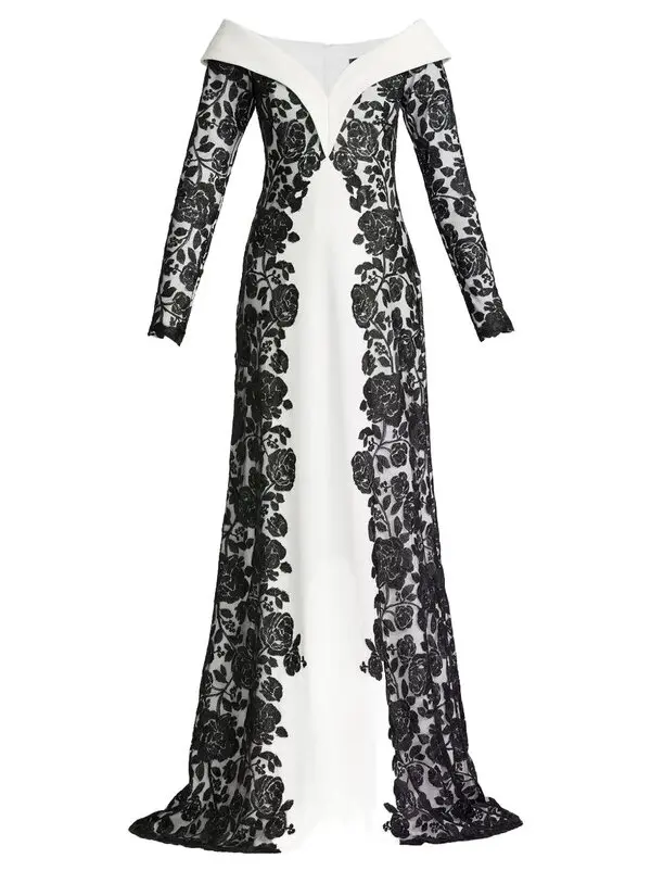 Tadashi Shoji Floral Lace Maxi Dress - White