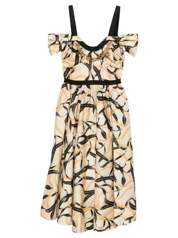 Elisabetta Franchi Ruffled Midi Dress - Neutrals