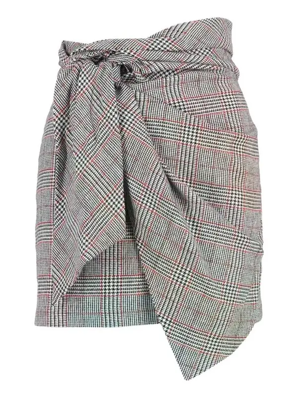 ISABEL MARANT VINTAGE Checked Mini Skirt With Knot Detailing - Grey