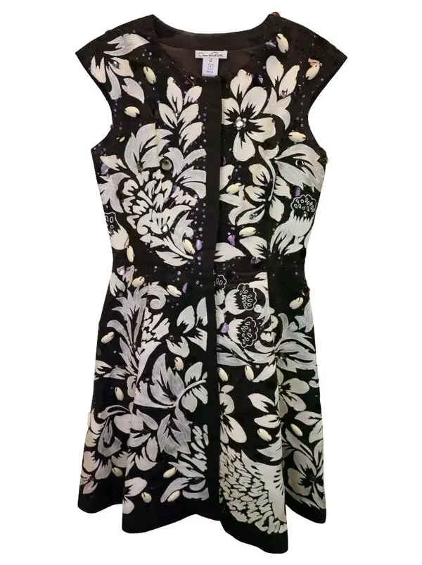 Oscar De La Renta Floral Embellished Dress - Black