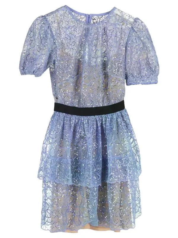 SELF-PORTRAIT Lace Sequined Mini Dress - Blue