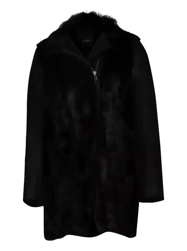 Maje Goat Fur Zip-up Coat - Black