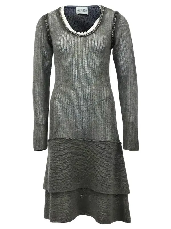 Philosophy Di Alberta Ferretti Chain-trim Ribbed-knit Dress - Grey