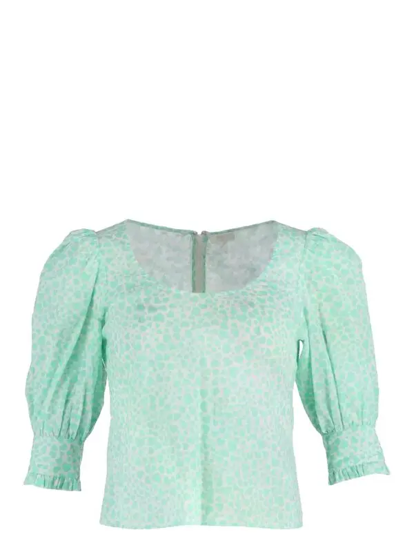 Rixo Emily Puff-sleeve Printed Blouse - Green