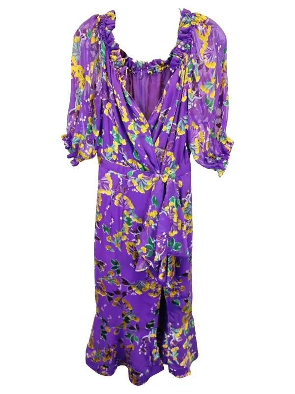 Saloni Olivia Wrap-effect Floral Dress - Purple