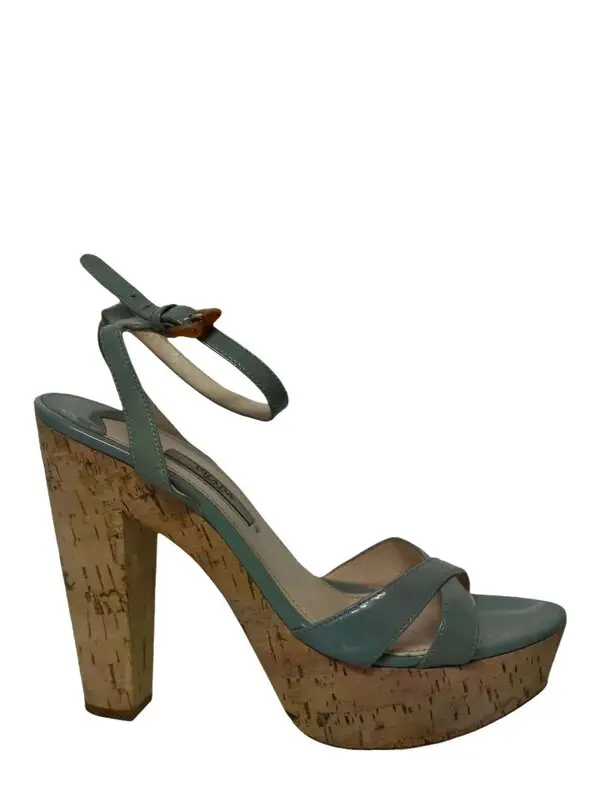 Prada Platform Cork Heel Sandals - Green