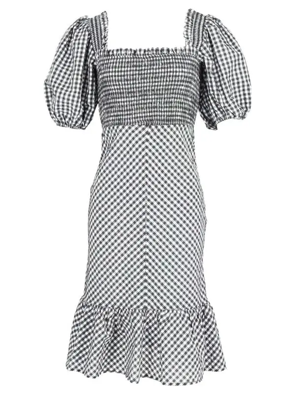 GANNI Puff-sleeve Gingham Dress - White