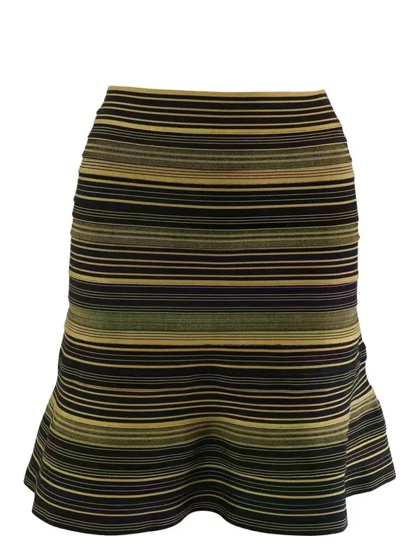 Herve Leger Stripe-pattern Midi Flared Skirt - Black