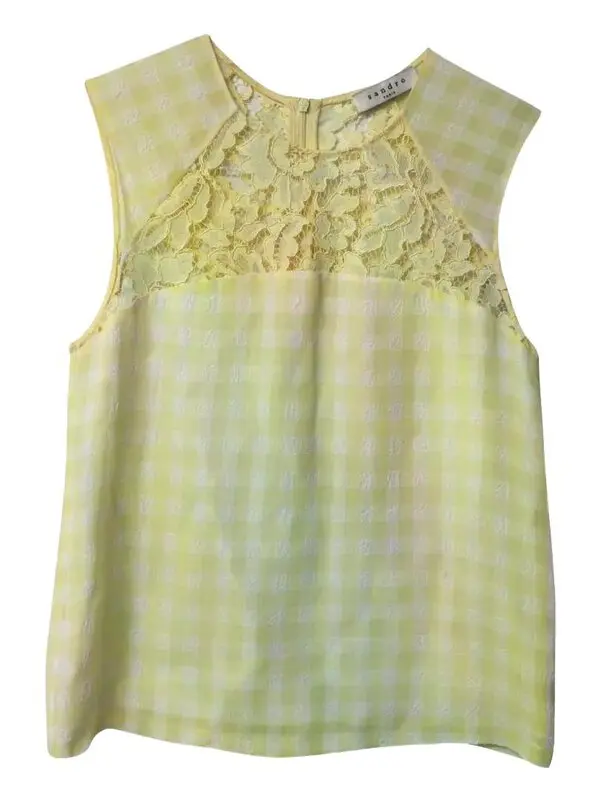 Sandro Checkered Lace Sleeveless Top - Yellow
