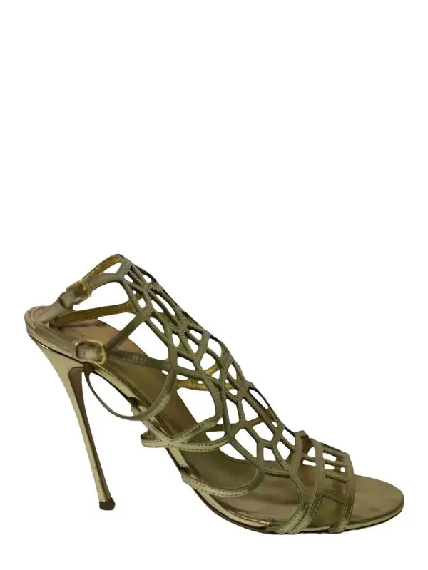 SERGIO ROSSI Puzzle Caged Leather Sandals - Gold