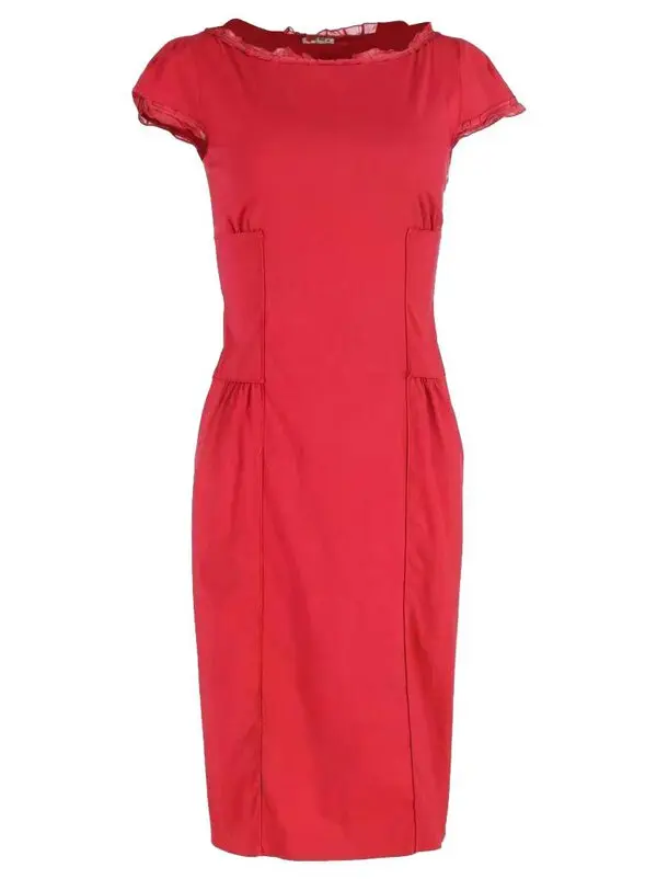 Miu Miu Short-sleeve Pleated Midi Dress - Red