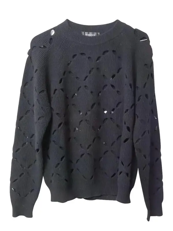 Versace Cut-out Detail Crew-neck Sweater - Black