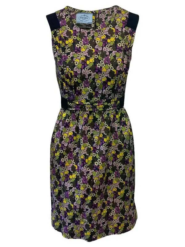 Prada Floral-patterned Pleated Dress - Black