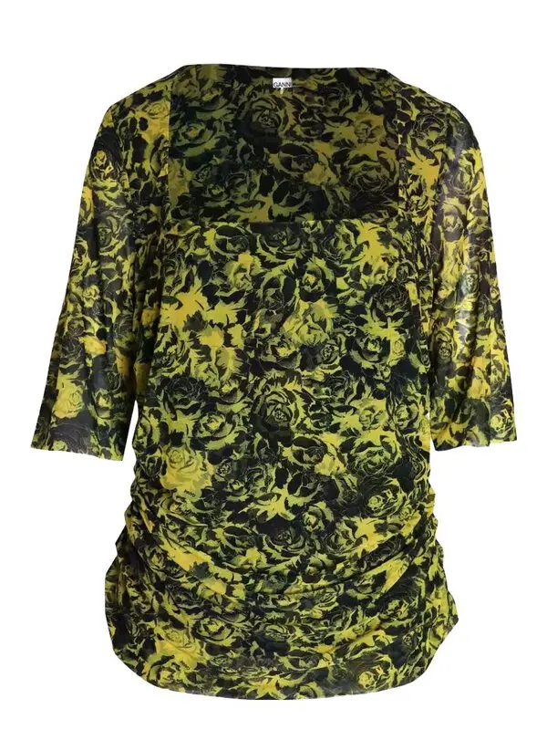 GANNI Square-neck Blouse - Yellow