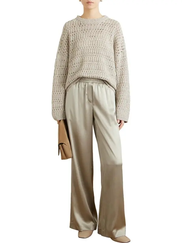 Brunello Cucinelli Silk-blend Satin Wide-leg Pants - Rose Gold