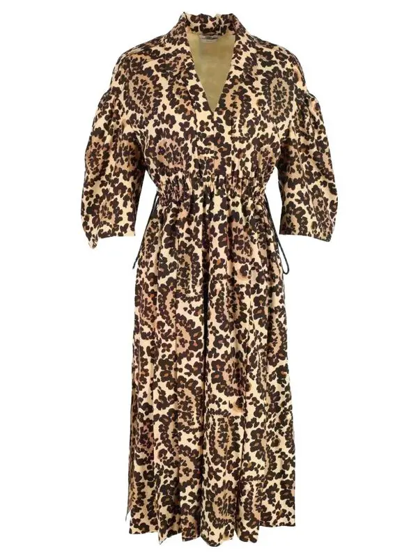 Fendi Leopard-print V-neck Midi Dress - Neutrals