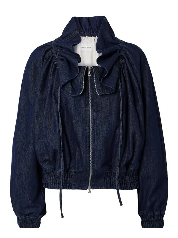 Dries Van Noten Ruffled Gathered Denim Jacket - Blue