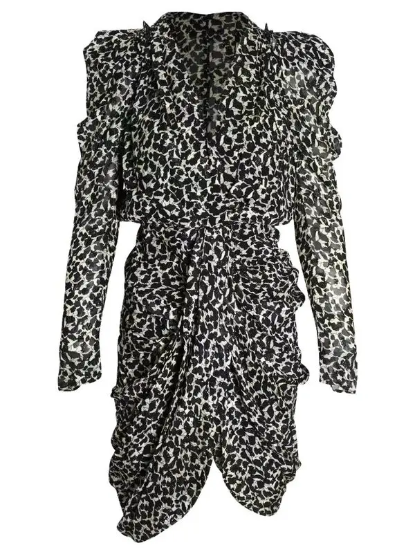 ISABEL MARANT VINTAGE Fil Coupé Ruched Printed Dress - Black