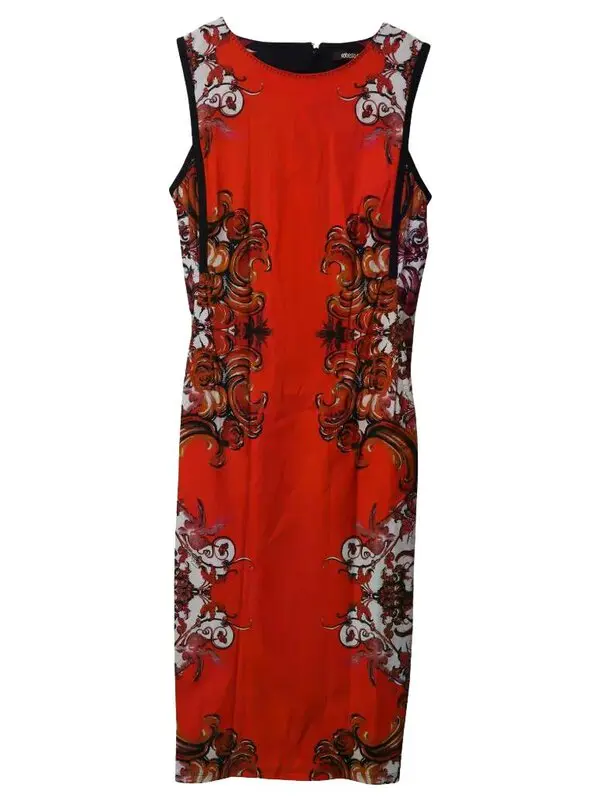 Roberto Cavalli Filigree-print Sheath Midi Dress - Red